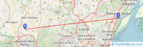 Povua de Santa Irija - Sintra oro uostas atstumas | Zemelapis.lt