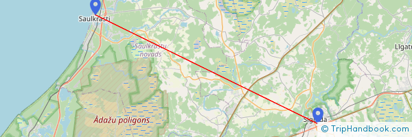 Saulkrastai - Sigulda atstumas | Zemelapis.lt