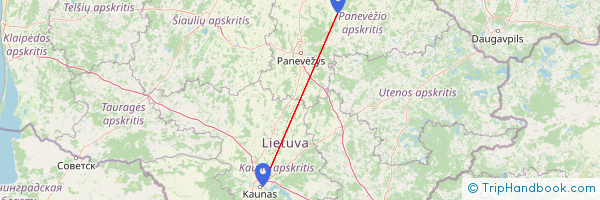 Vabalninkas - Kaunas atstumas | Zemelapis.lt