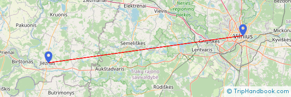 Vilnius - Jieznas atstumas | Zemelapis.lt